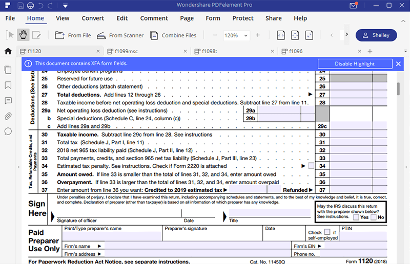 IRS Form 1120 Complete This Form With PDFelement